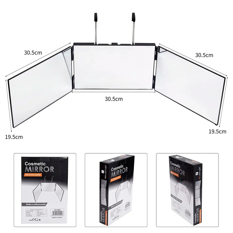 Portable 360 Self Barber Mirror 3 Way Mirror Hair Cutting Tri-fold Mak ...