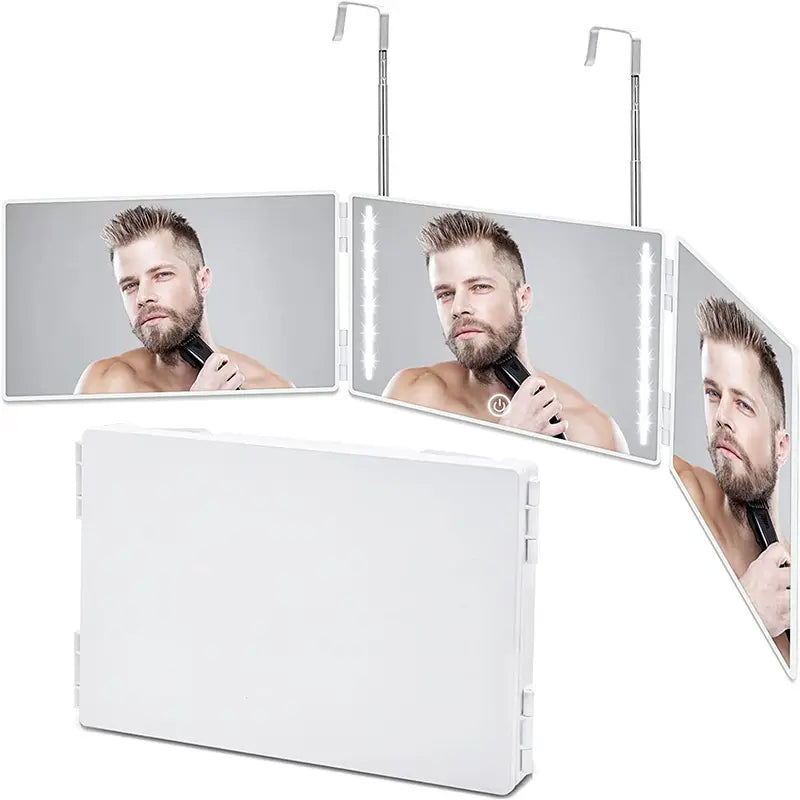 Portable 360 Self Barber Mirror 3 Way Mirror Hair Cutting Tri-fold Mak ...