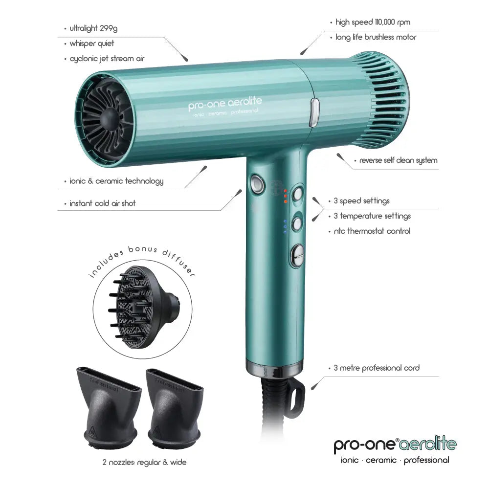 Pro-One Aerolite Hairdryer PRO05 - Emerald Green – Shaving Market