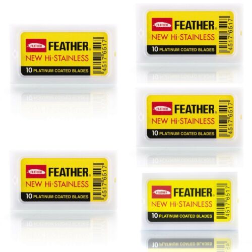 Feather Hi Stainless Platinum Double Edge Razor Blades - 50 Blades ...